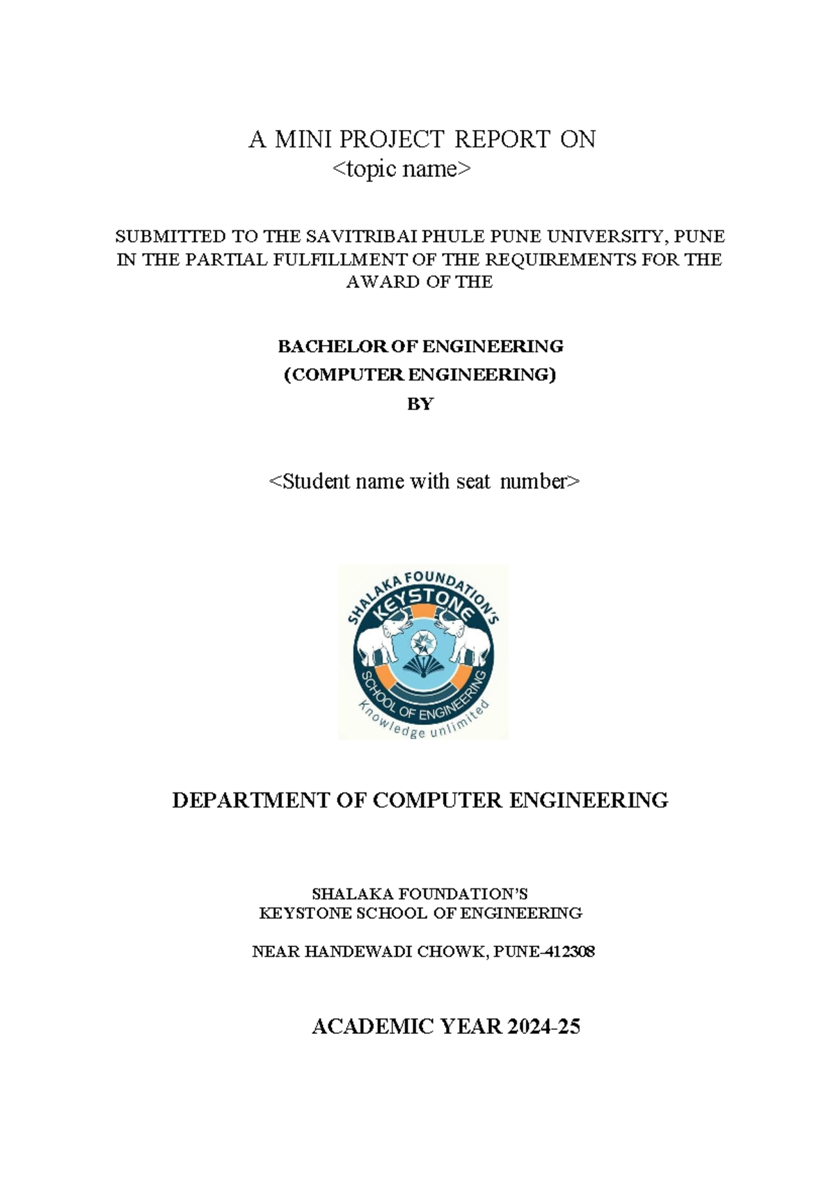 Mini Project Report Format for BE (Computer Engineering) - SPPU - Studocu