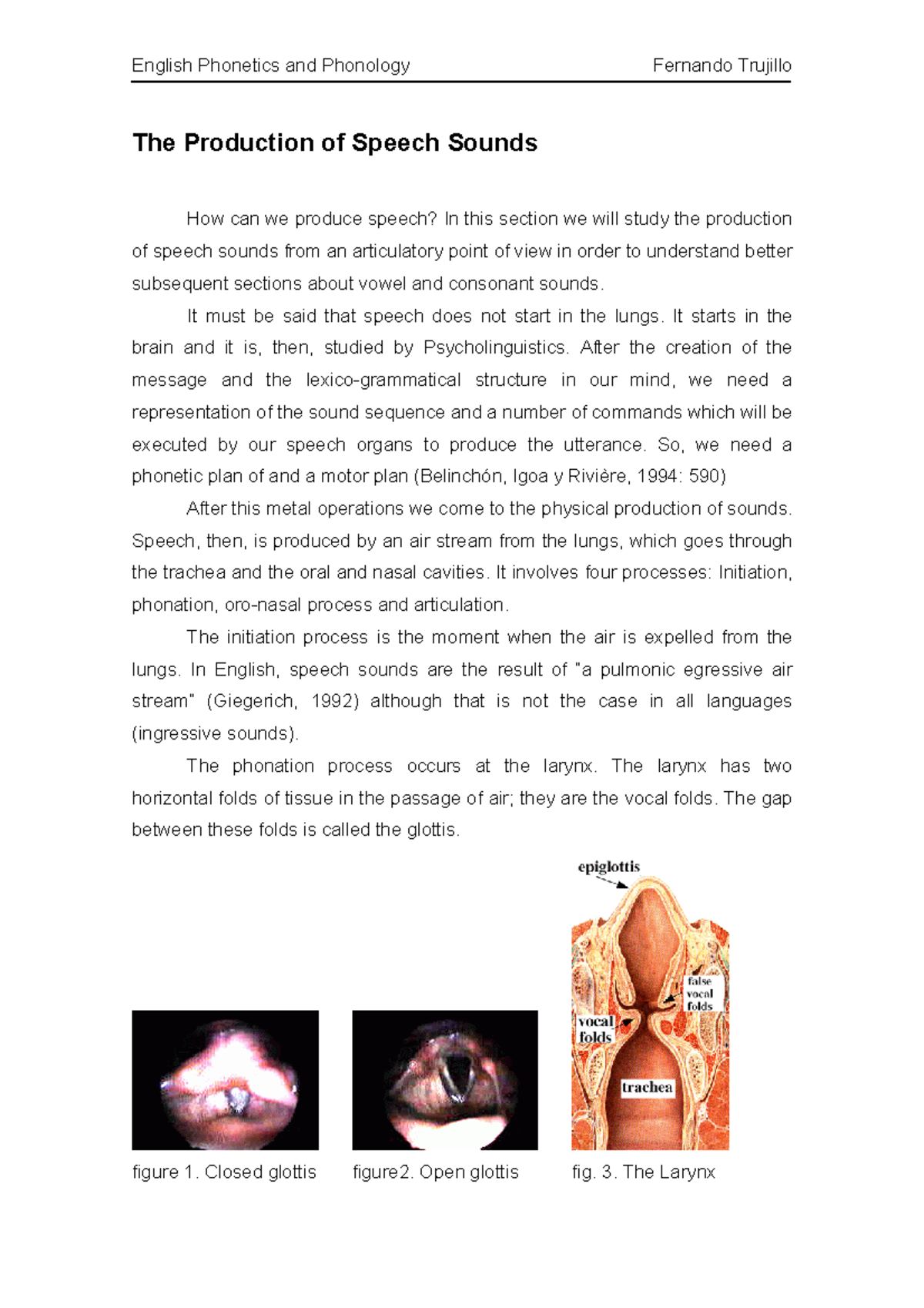 English Phonetics - Production of Speech Sounds Notes - Studocu