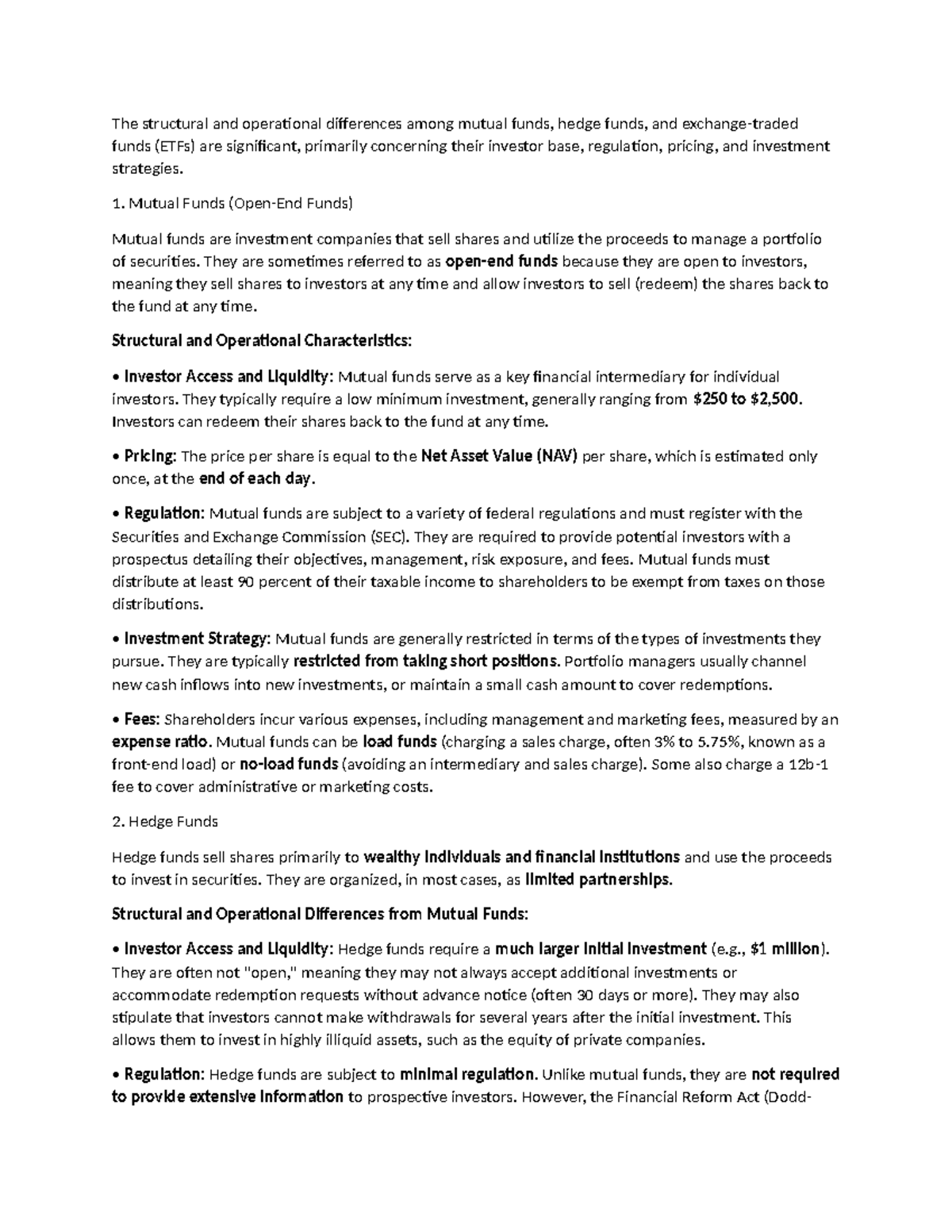 Mutual Funds Vs Hedge Funds Vs Etfs Key Differences Explained Studocu