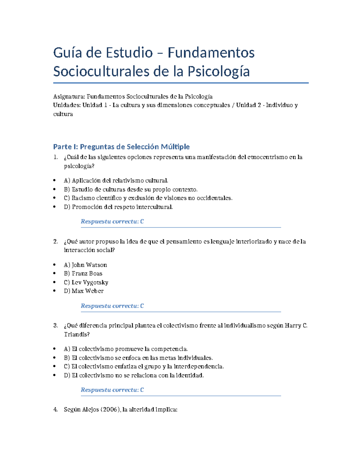 Guía de Estudio: Fundamentos Socioculturales de la Psicología (PSI101 ...