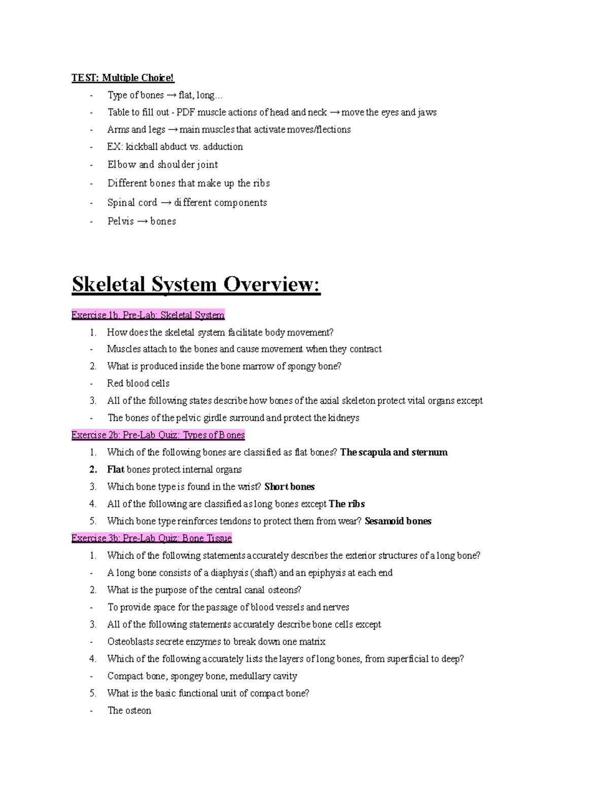 Human Anatomy HW - Visible Body Answers: Chapters 1-9 Overview - Studocu
