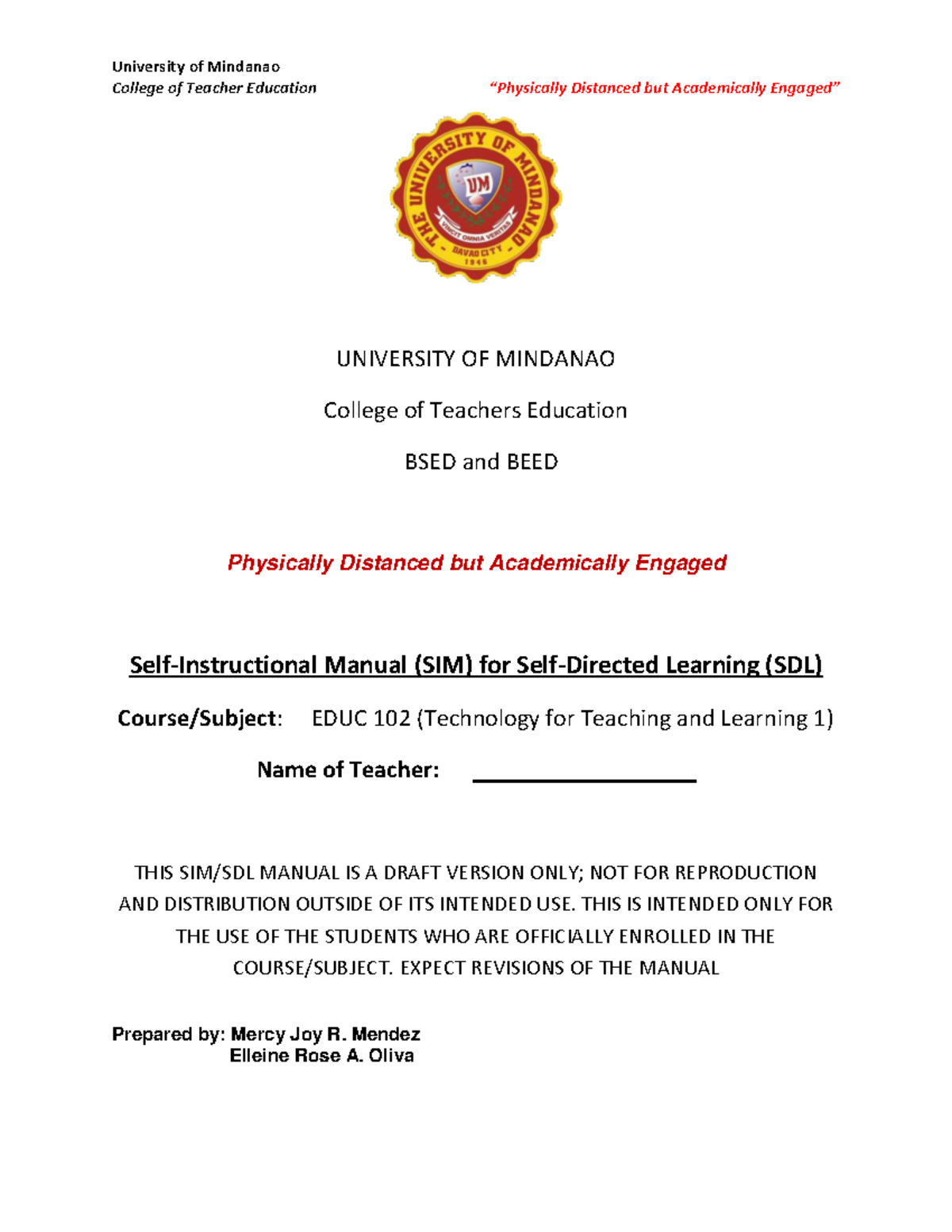 EDUC 102 - Self-Instructional Manual for Technology in Teaching - Studocu