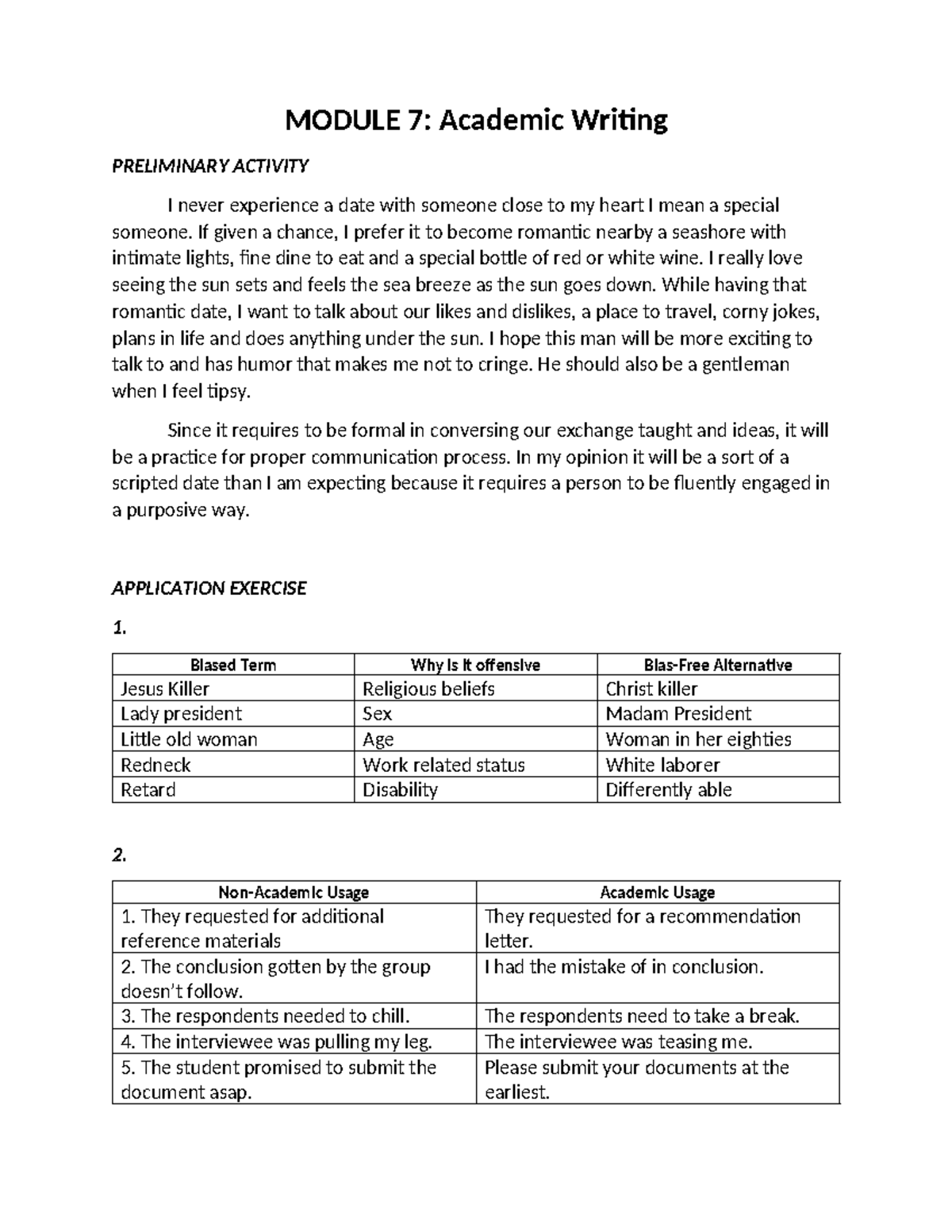 RON ELY Grebialde Module 7 Academic Writing Activities - Studocu