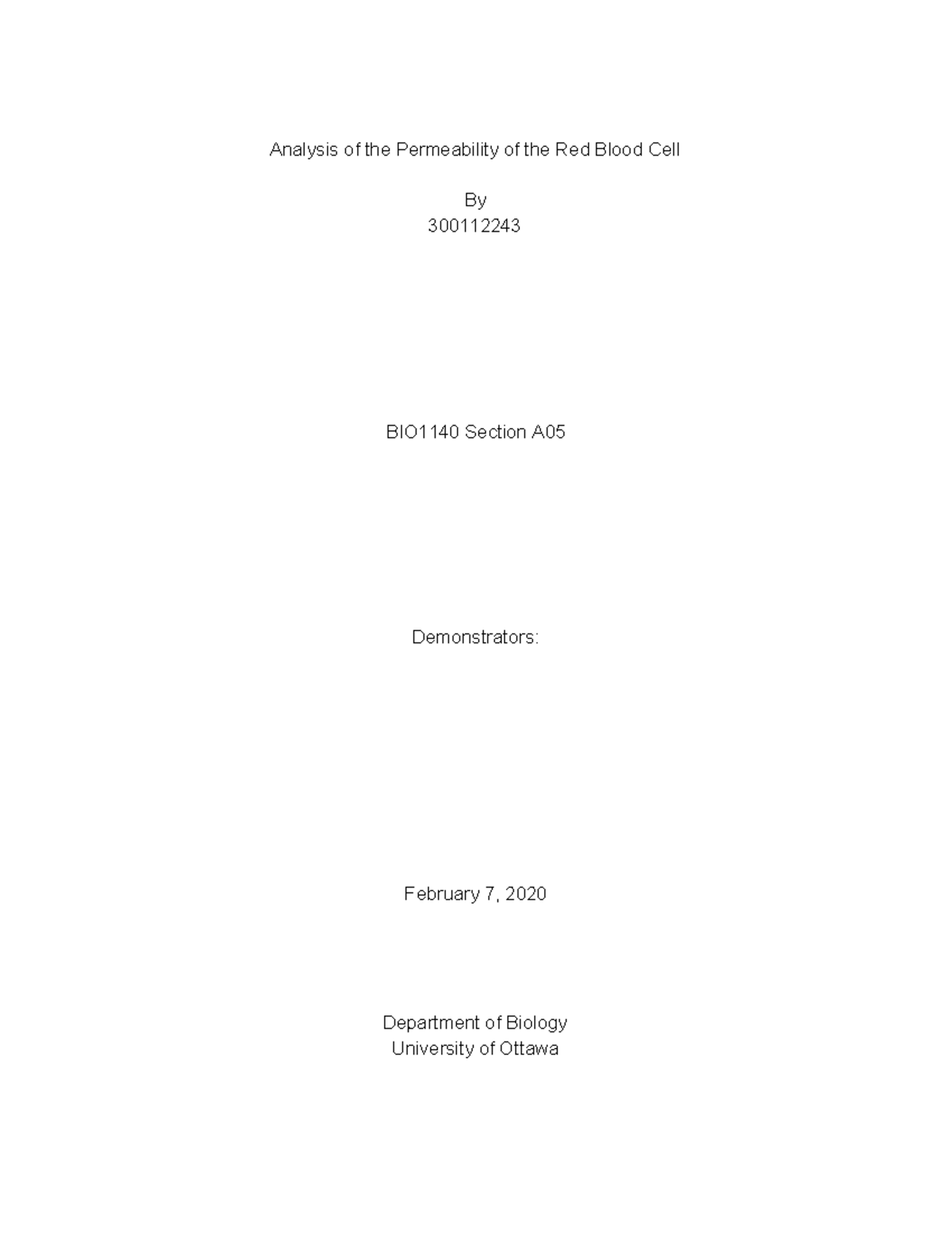 BIO1140 Lab 2: Analyzing Red Blood Cell Permeability - Studocu