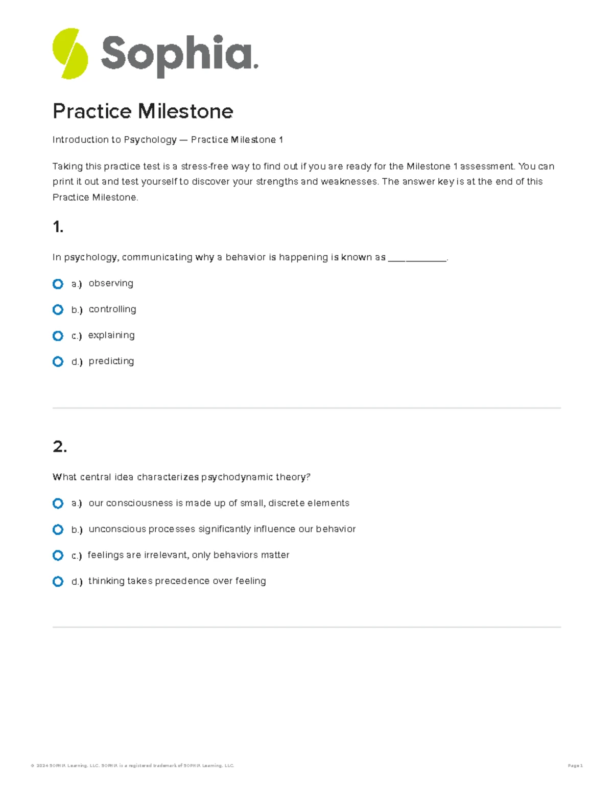 Unit 2 Milestone: Key Concepts in Psychology and Learning - Studocu