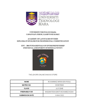 ENT300 Business PLAN Echocojar JLG1204B - DIPLOMA IN ENGLISH FOR ...