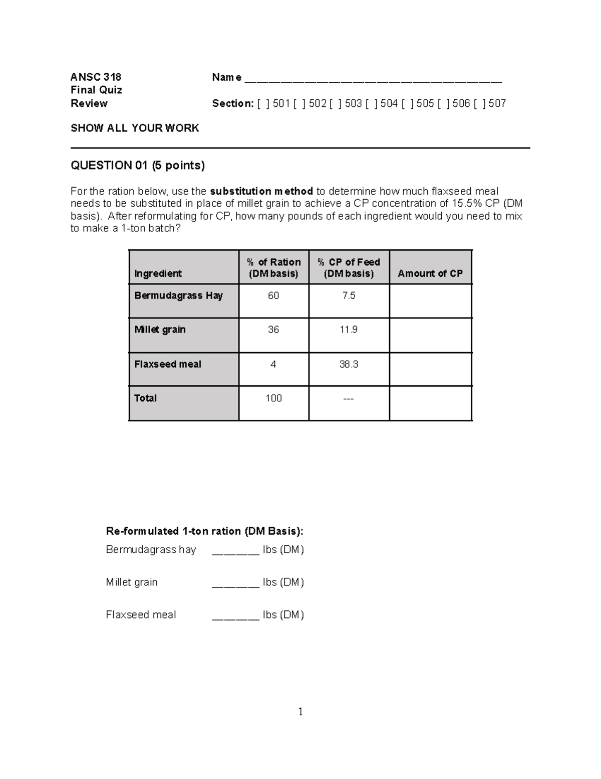 ANSC 318 Final quiz review for sections 501 to 507 - Studocu