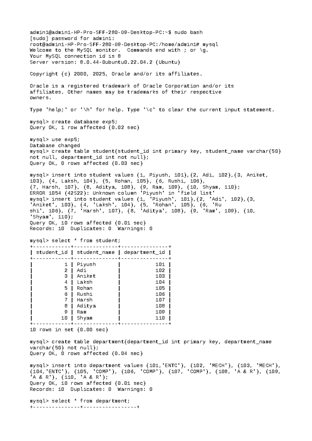 A5 - MySQL Database Creation and Management Notes - Studocu