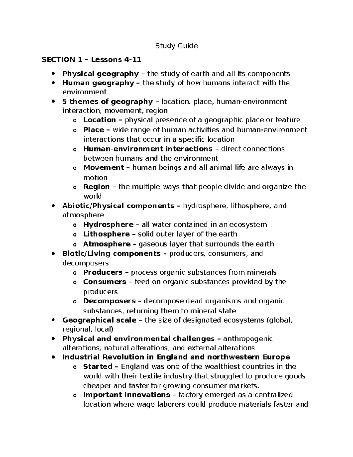 Study guide - Study Guide SECTION 1 – Lessons 4- Physical geography ...