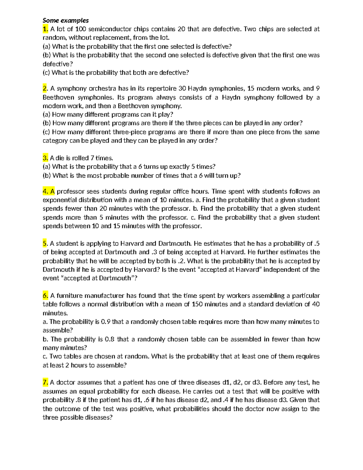 Final Exam Examples for Probability & Statistics (Course Code: STAT101 ...