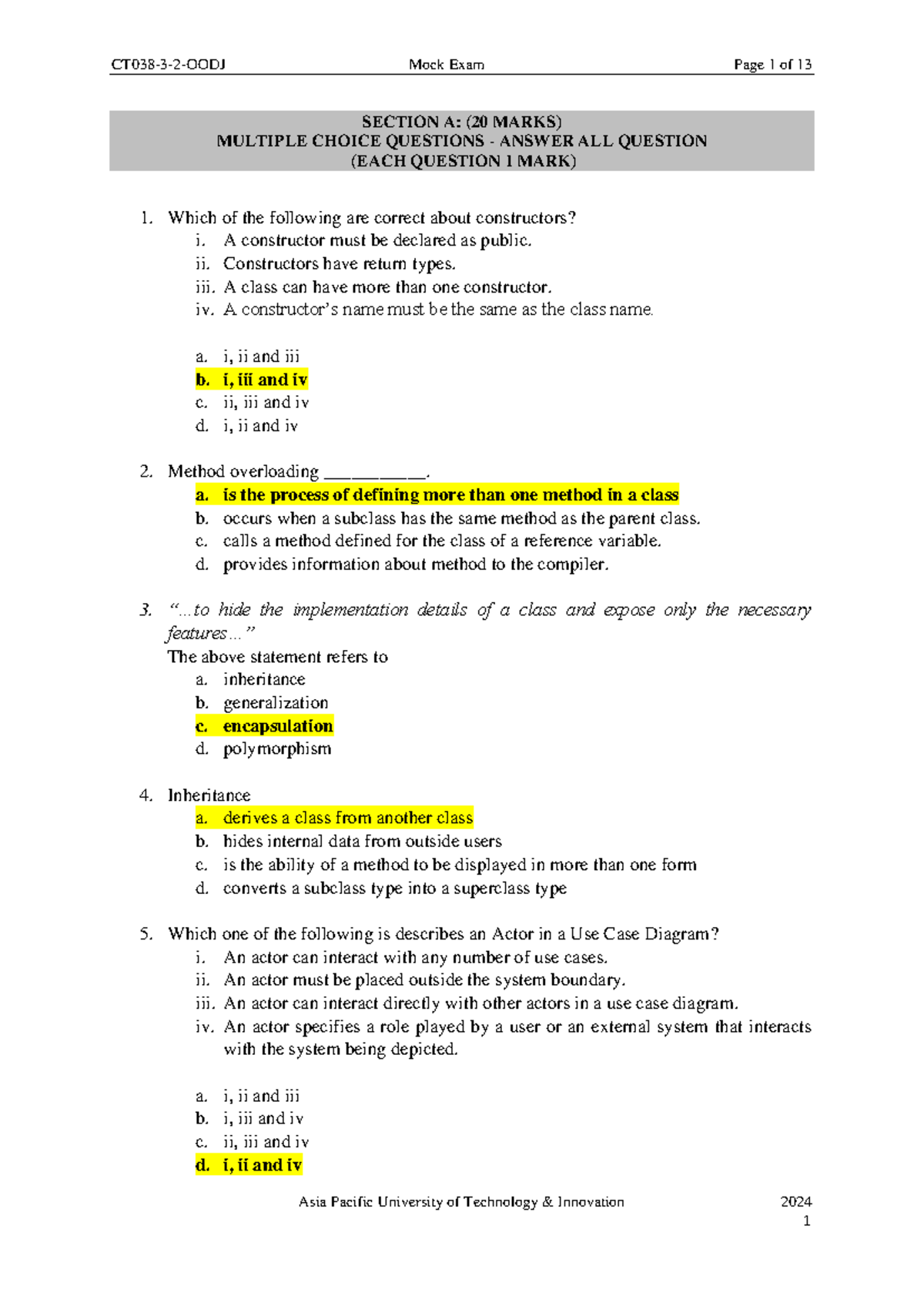 CT038 OODJ Mock Exam Questions and Answers - Studocu
