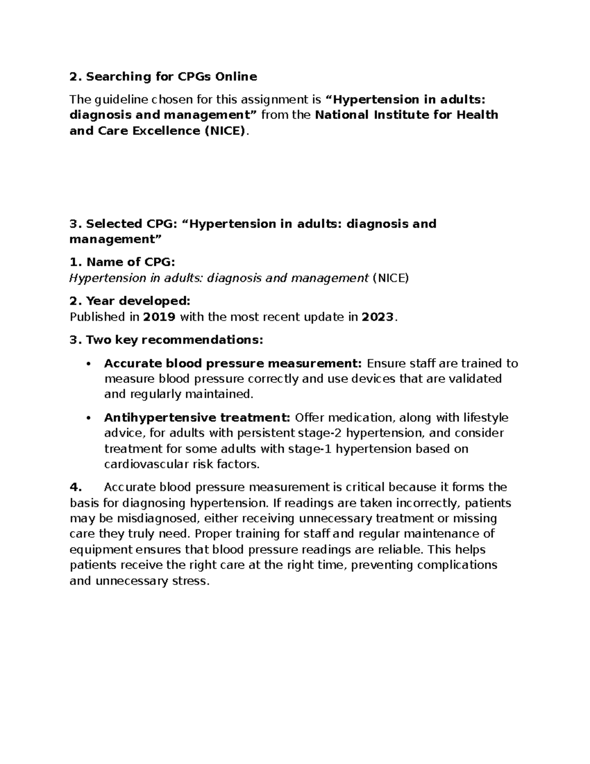 Finding CPGs Online: Hypertension Management (NICE) Guidelines - Studocu