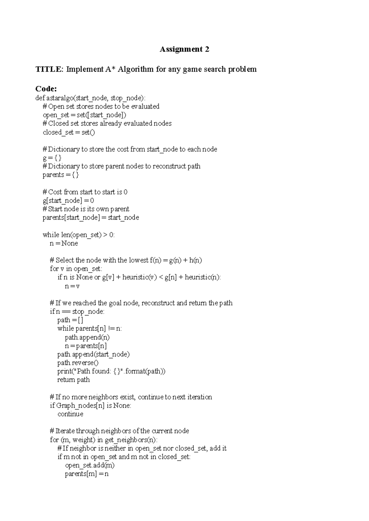 AI Practical 2: A* Algorithm Implementation for Game Search - Studocu