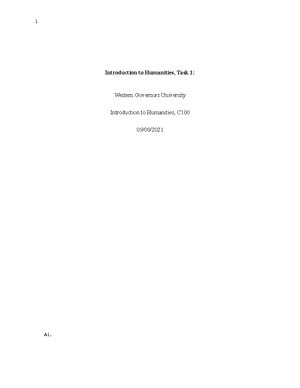 C100 Task 1 - C100 Task 1 Humanities - C100 Task 1 A1. o The ...