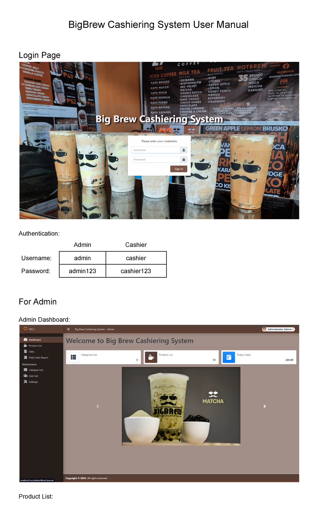 BigBrew Cashiering System User Manual for Admin & Cashier - Studocu
