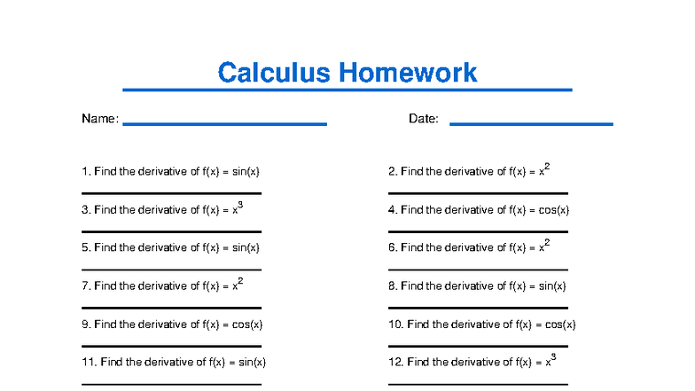 Calculus 101 - Homework 1: Derivatives & Sharing Problems - Studocu