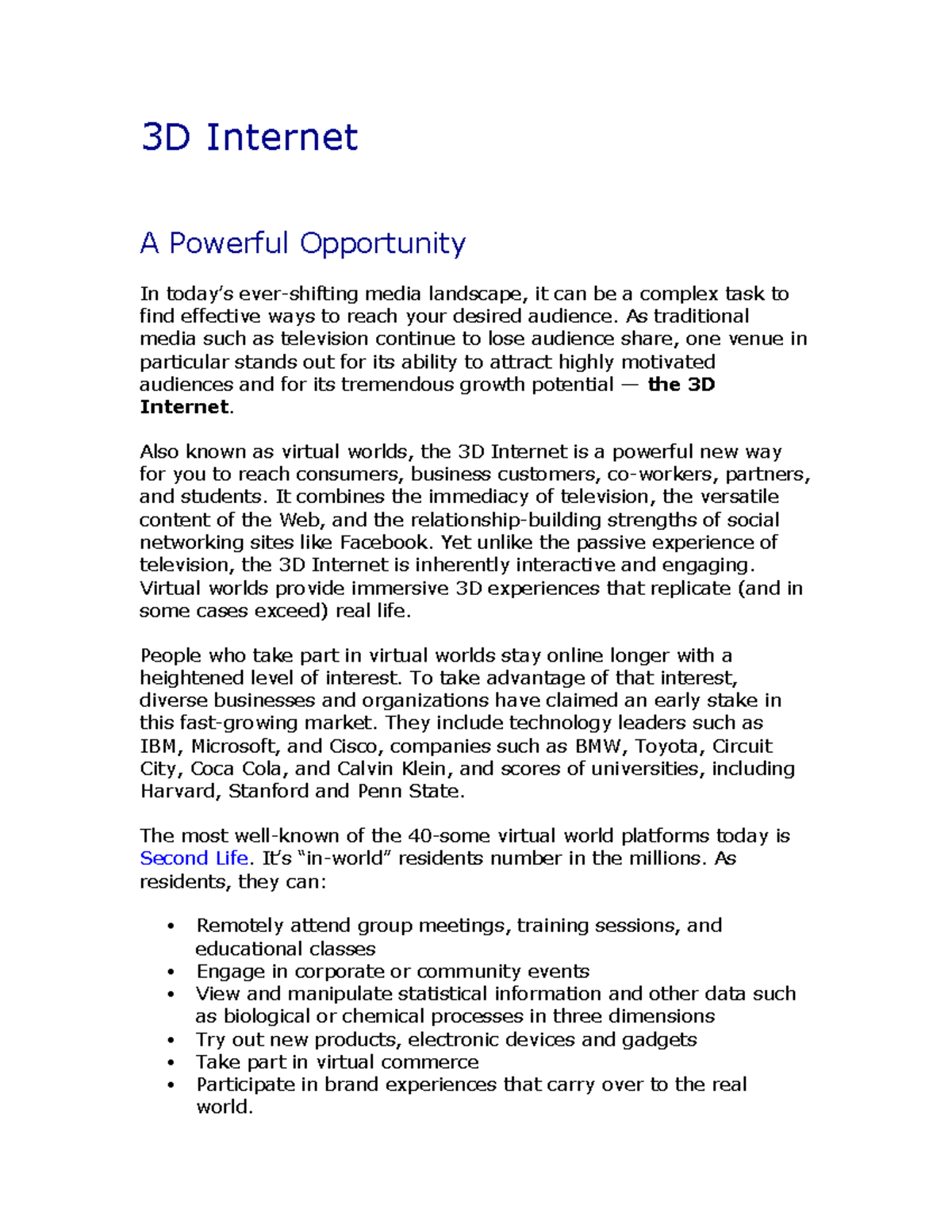 38217163-3D-Internet: Exploring Opportunities & Challenges in 3D Worlds ...