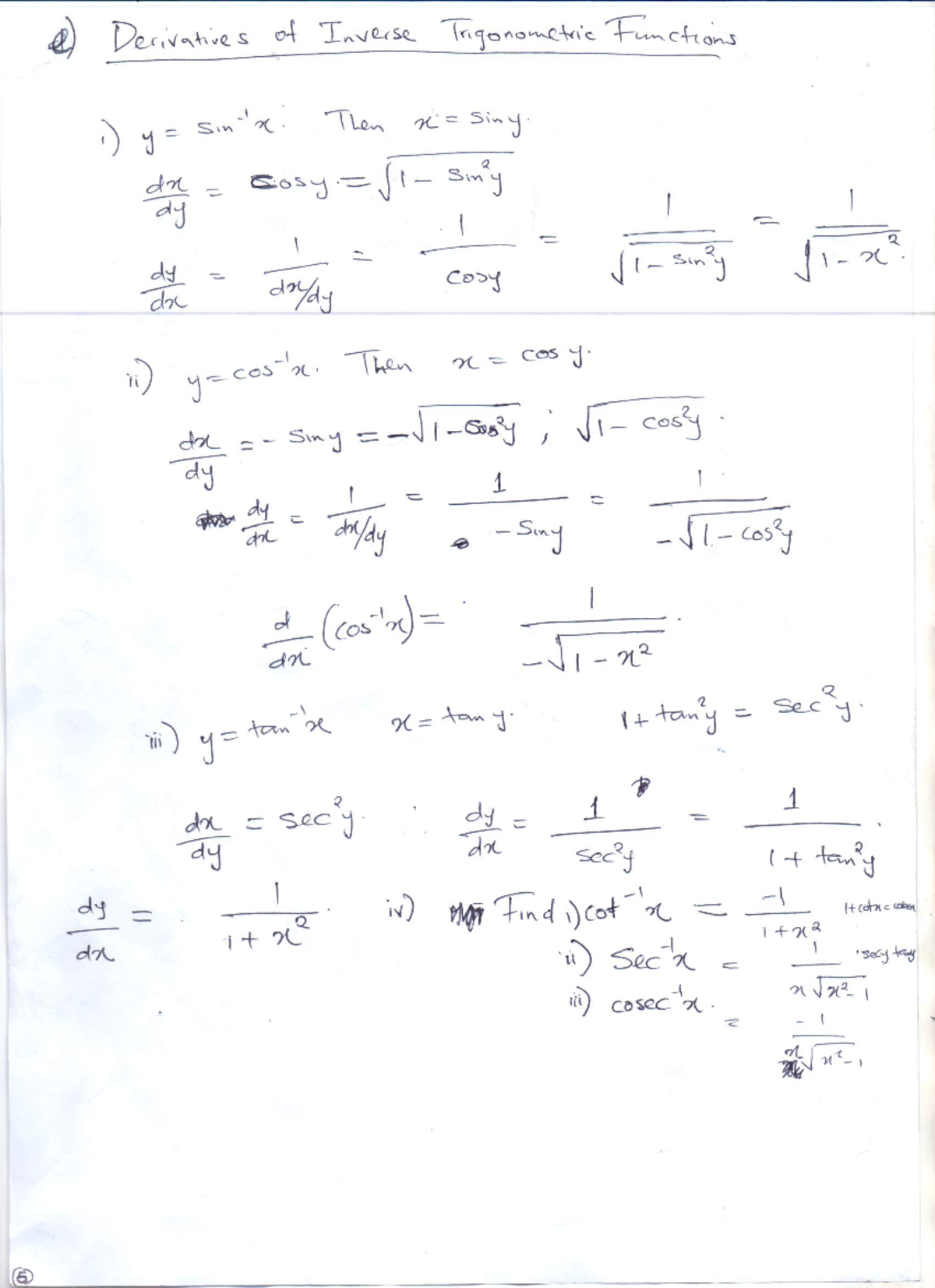 MA 210 Final Exam Notes: Derivatives of Inverse Trigonometric Functions ...