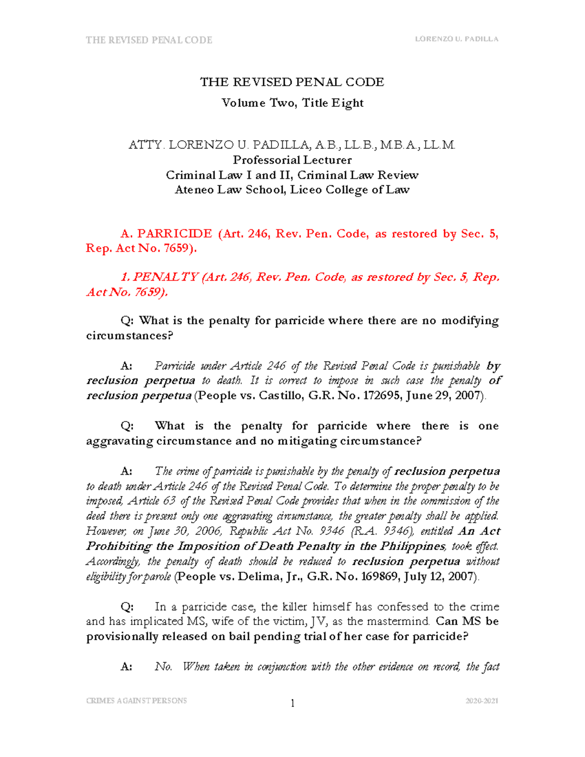 Revised Penal Code: Integrated Quizlers for Criminal Law I (2020) - Studocu