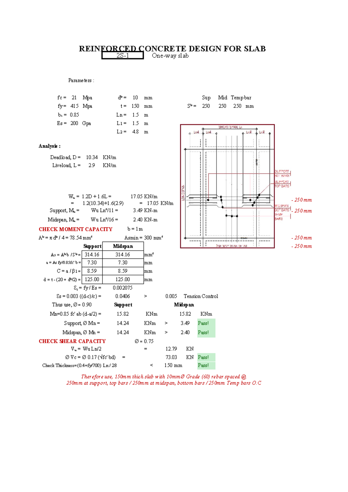 Reinforced Concrete Design for Slab - 2S-1 One-way Slab Analysis - Studocu