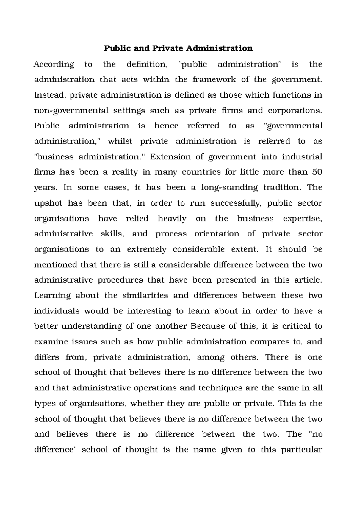 Public and Private Administration - Public and Private Administration ...