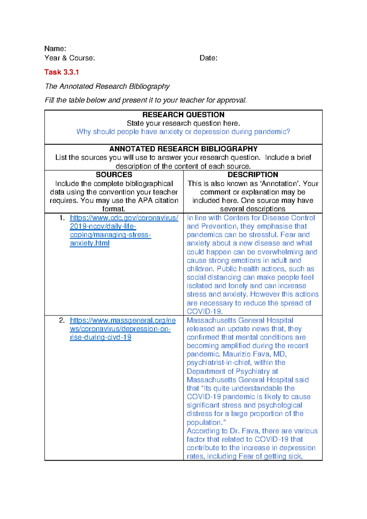 Annotated Research Bibliography for Research on Anxiety & Depression ...