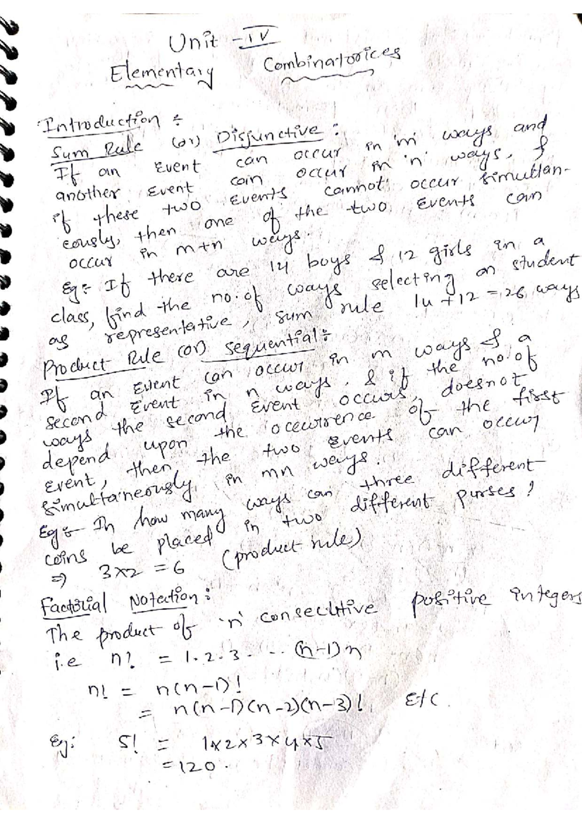 DM UNIT 4 - Comprehensive Notes on Elementary Combinatorics - Studocu