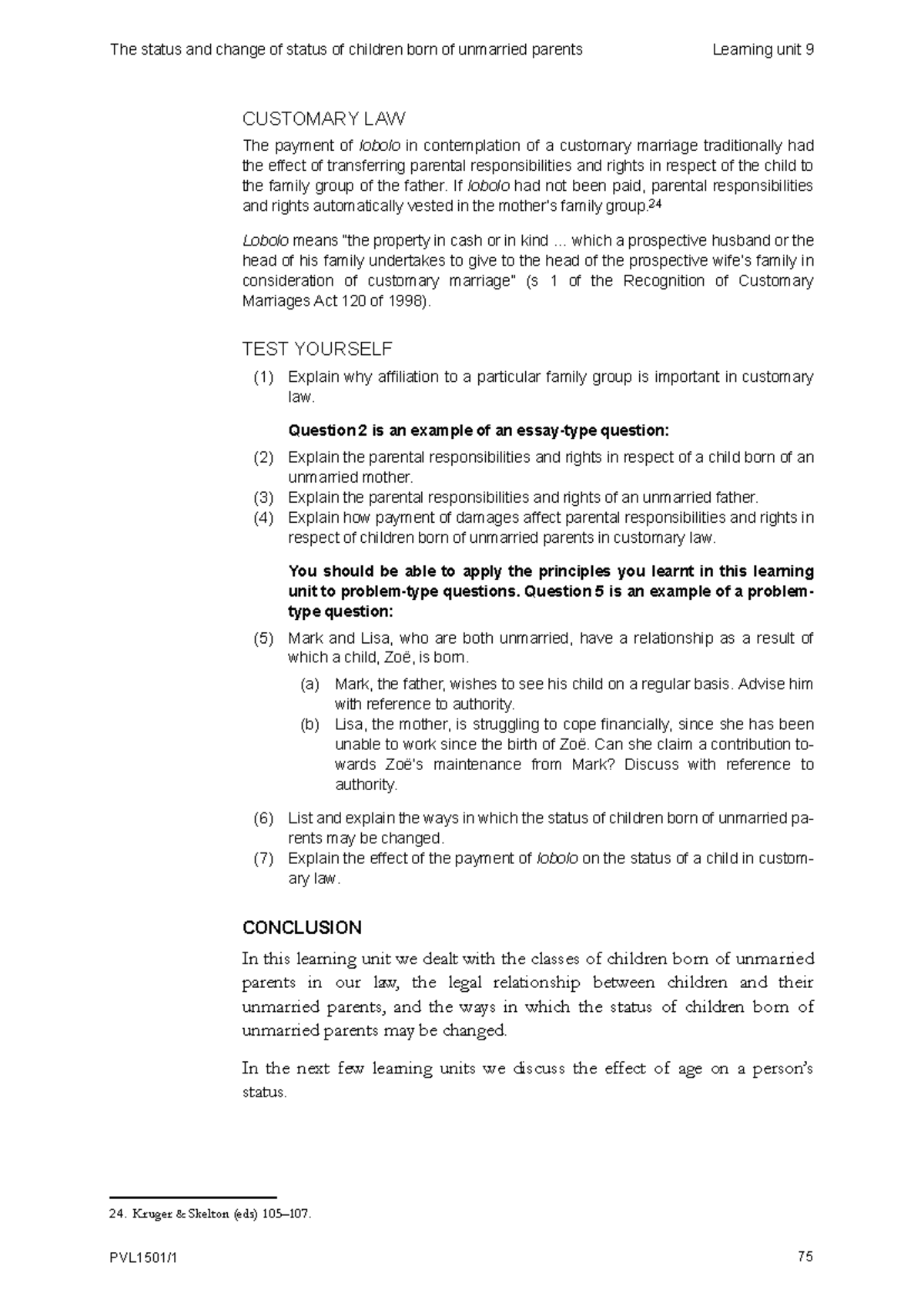 The Status and Rights of Children Born to Unmarried Parents: Customary ...