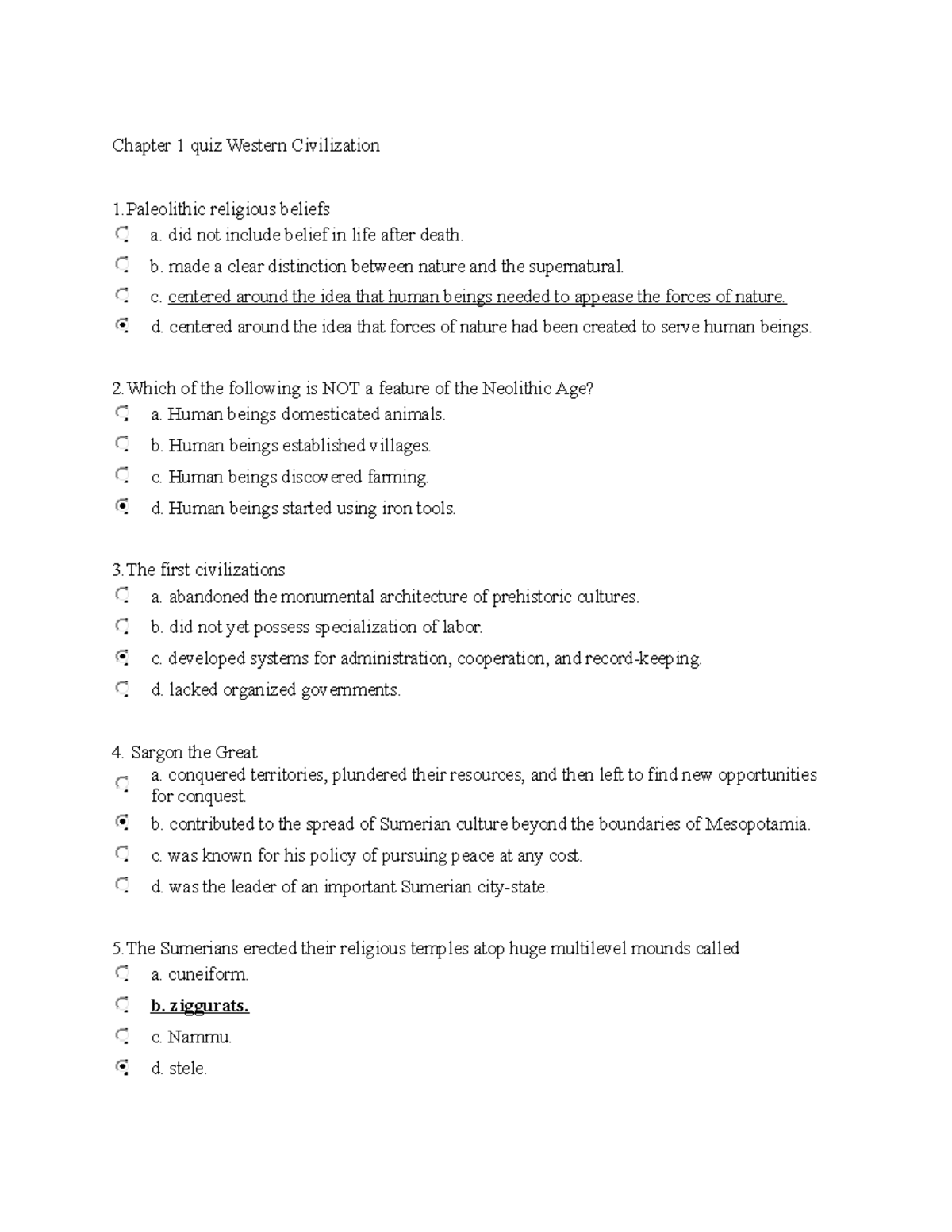 Chapter 1 quiz Western Civilization 1 - Chapter 1 quiz Western ...