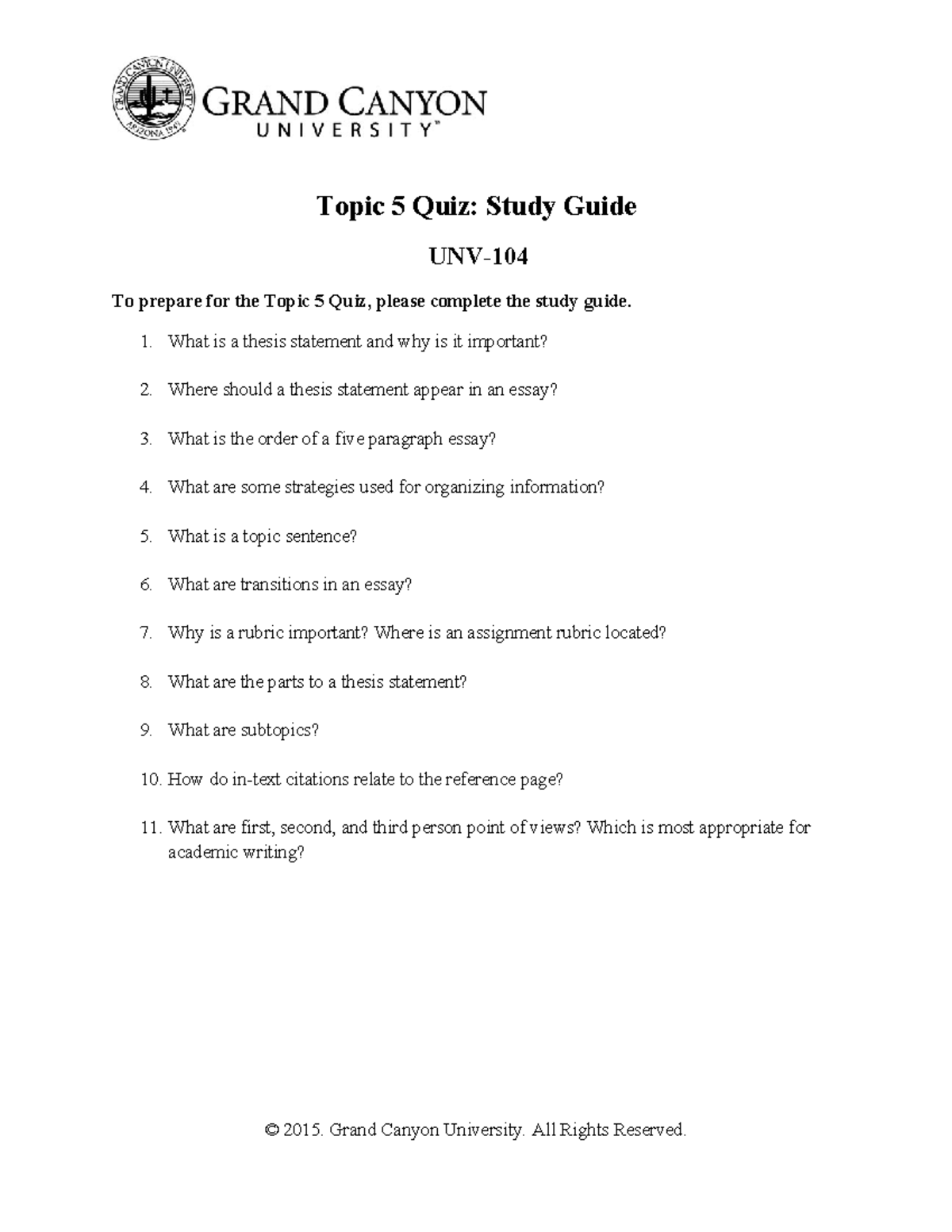 UNV-104 Topic 5 Quiz Prep: Essential Study Guide - Studocu