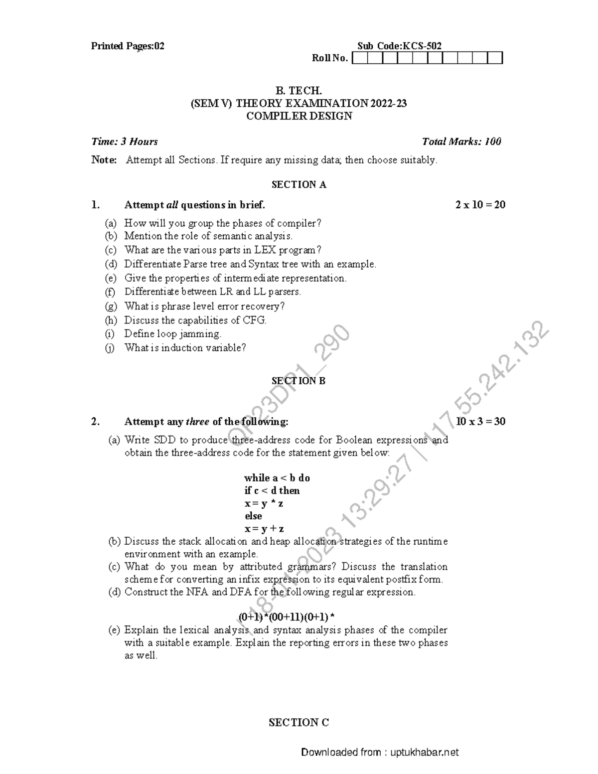 Compiler Design KCS502 - Theory Exam Questions & Answers 2022 - Studocu