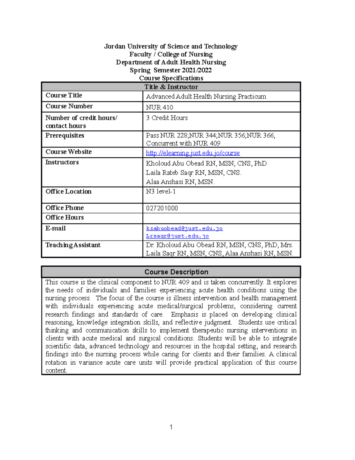 Advanced Adult Health Nursing Practicum (NUR 410) - Course Overview ...