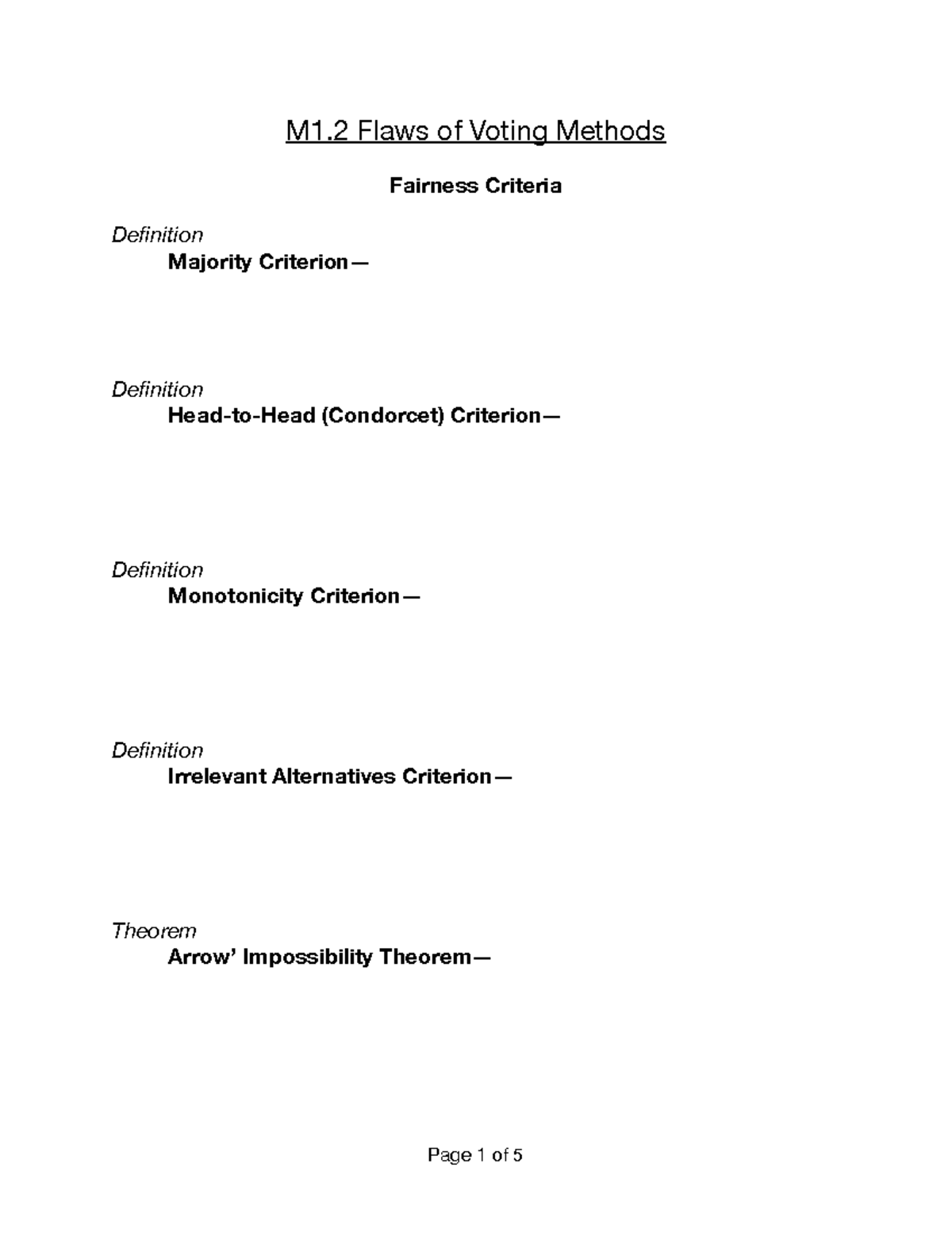 M1.2 Flaws of Voting Methods: Fairness Criteria & Examples - Studocu