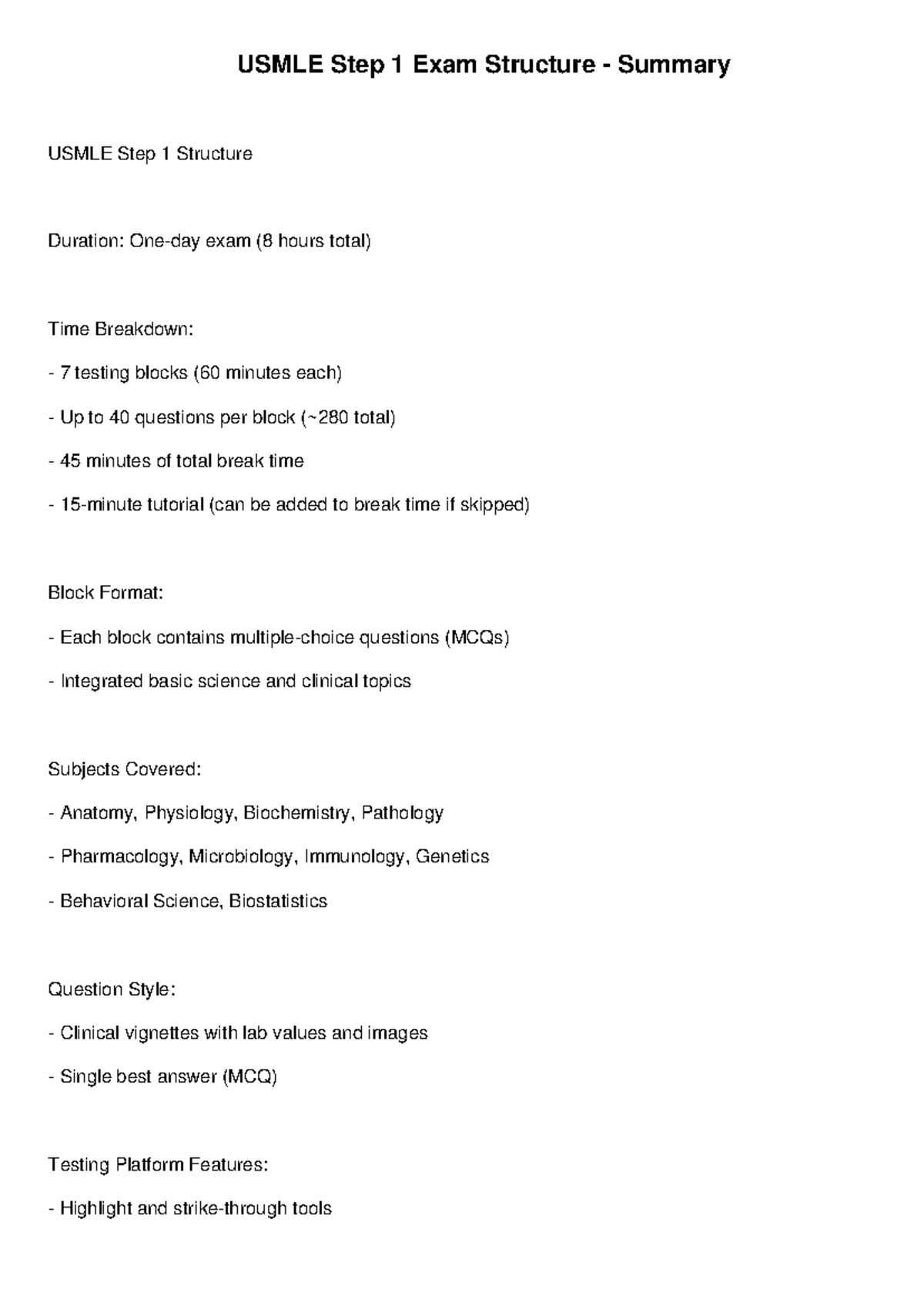 USMLE Step 1 Exam Structure Summary and Breakdown - Studocu