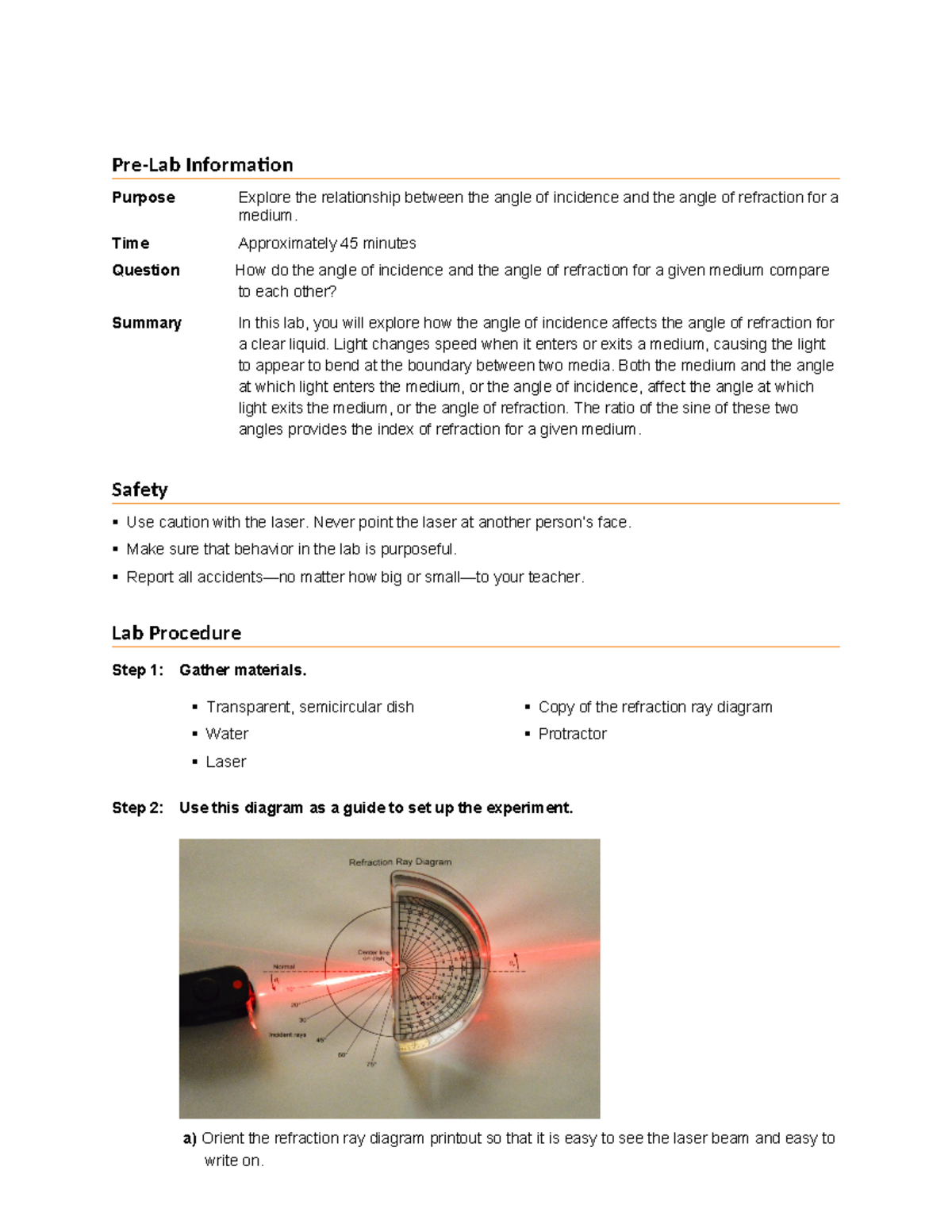 Gaps-Refraction of Light-Student Guide - Pre-Lab Information Purpose Explore the relationship ...