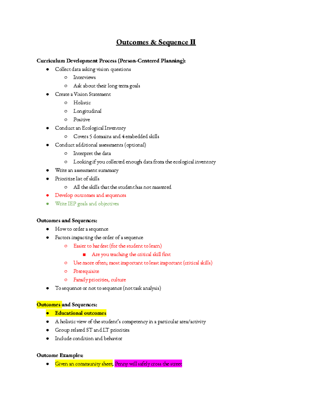 Outcomes & Sequences II: Curriculum Development & Midterm Review Guide ...