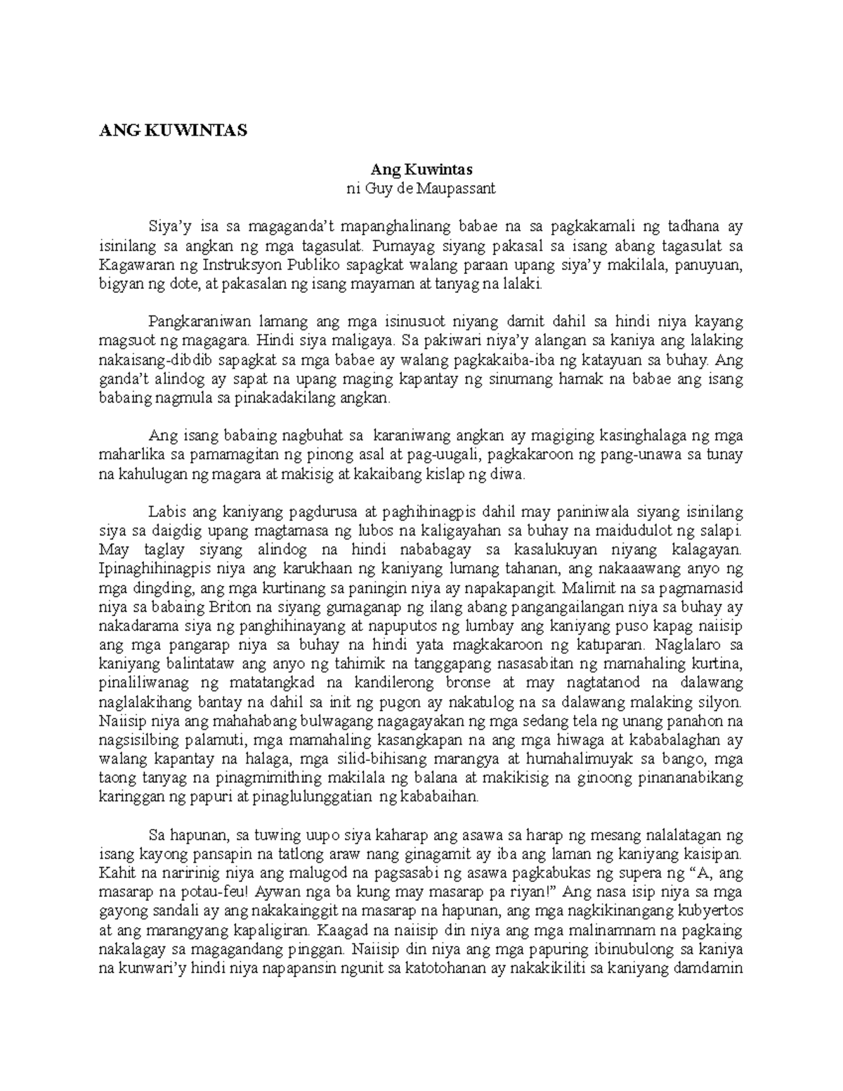 ANG Kuwintas Ang Kuwintas ni Guy de Maup - ANG KUWINTAS Ang Kuwintas ni ...