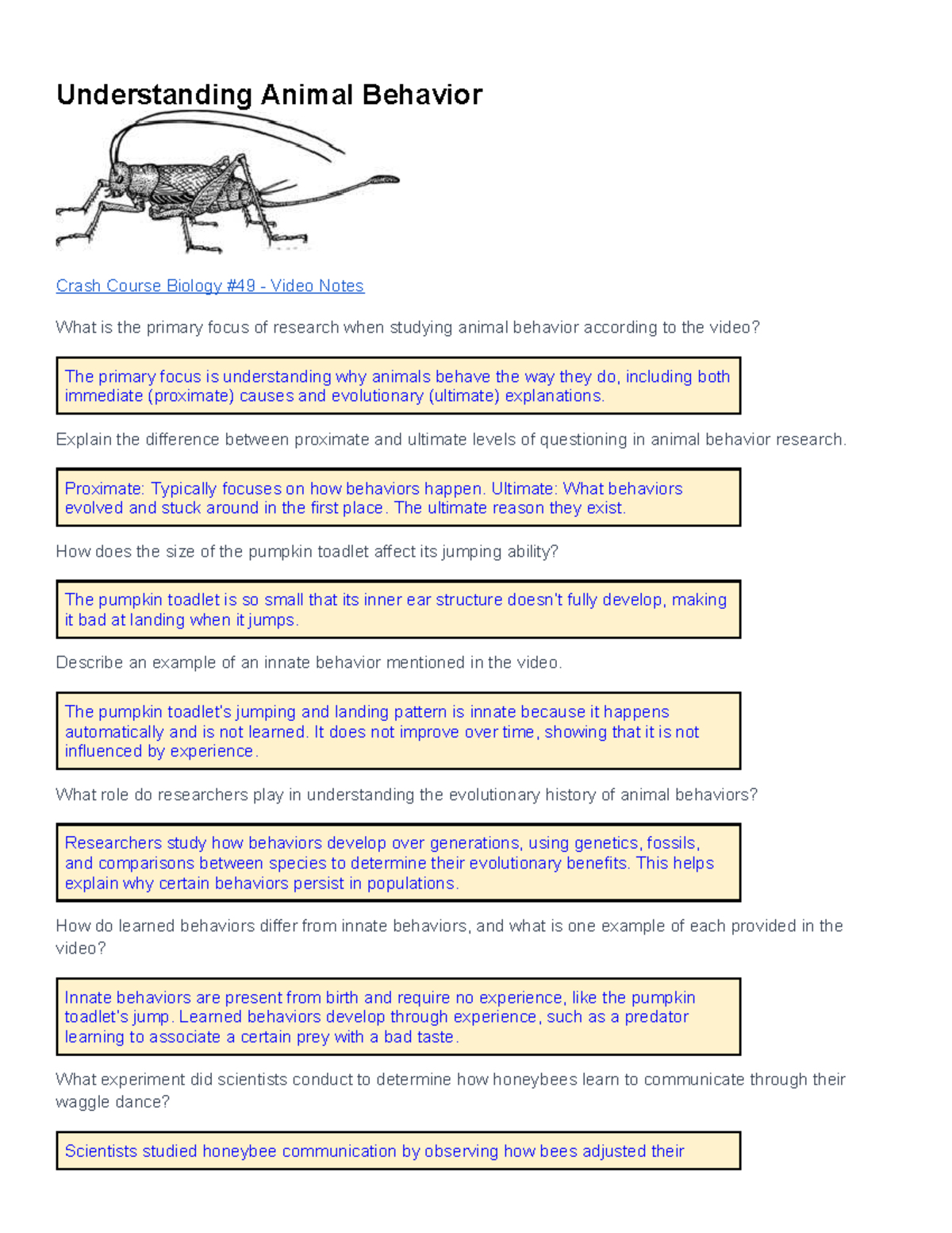 Understanding Animal Behavior online assignment - Understanding Animal ...