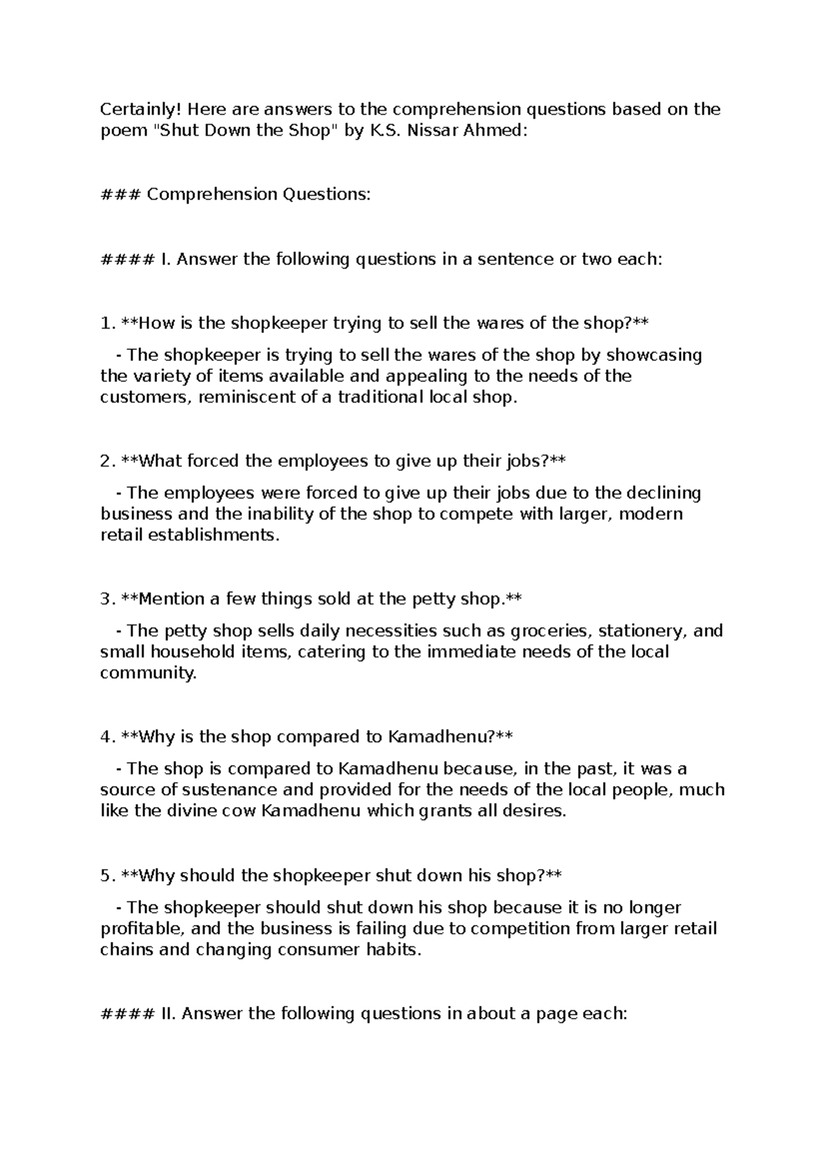 "CH101: Comprehension Answers on 'Shut Down the Shop' & Themes in 'Give ...