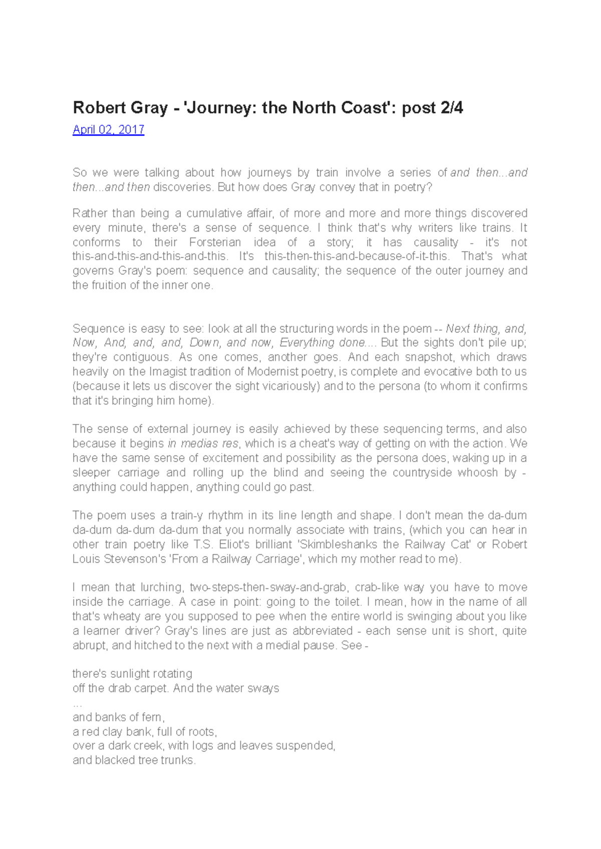 Notes on Journey North Coast: Analyzing Robert Gray's Poetry - Studocu