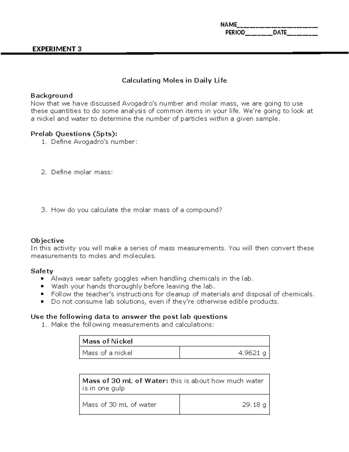 Lab 3 Moles Virtual Lab-1 - NAME__________________________ PERIOD ...