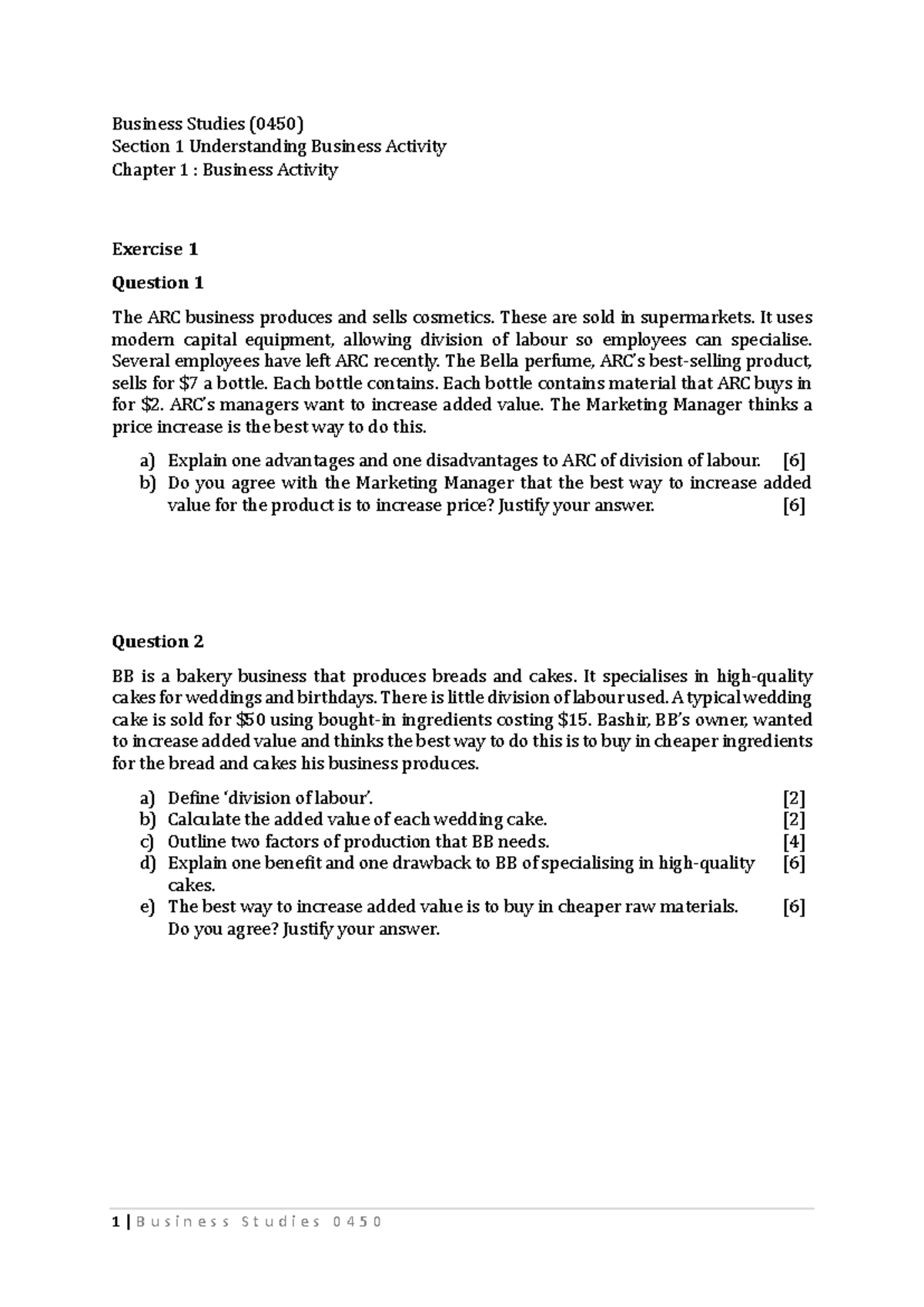 Business Studies (0450) Chapter 1: Understanding Business Activity ...