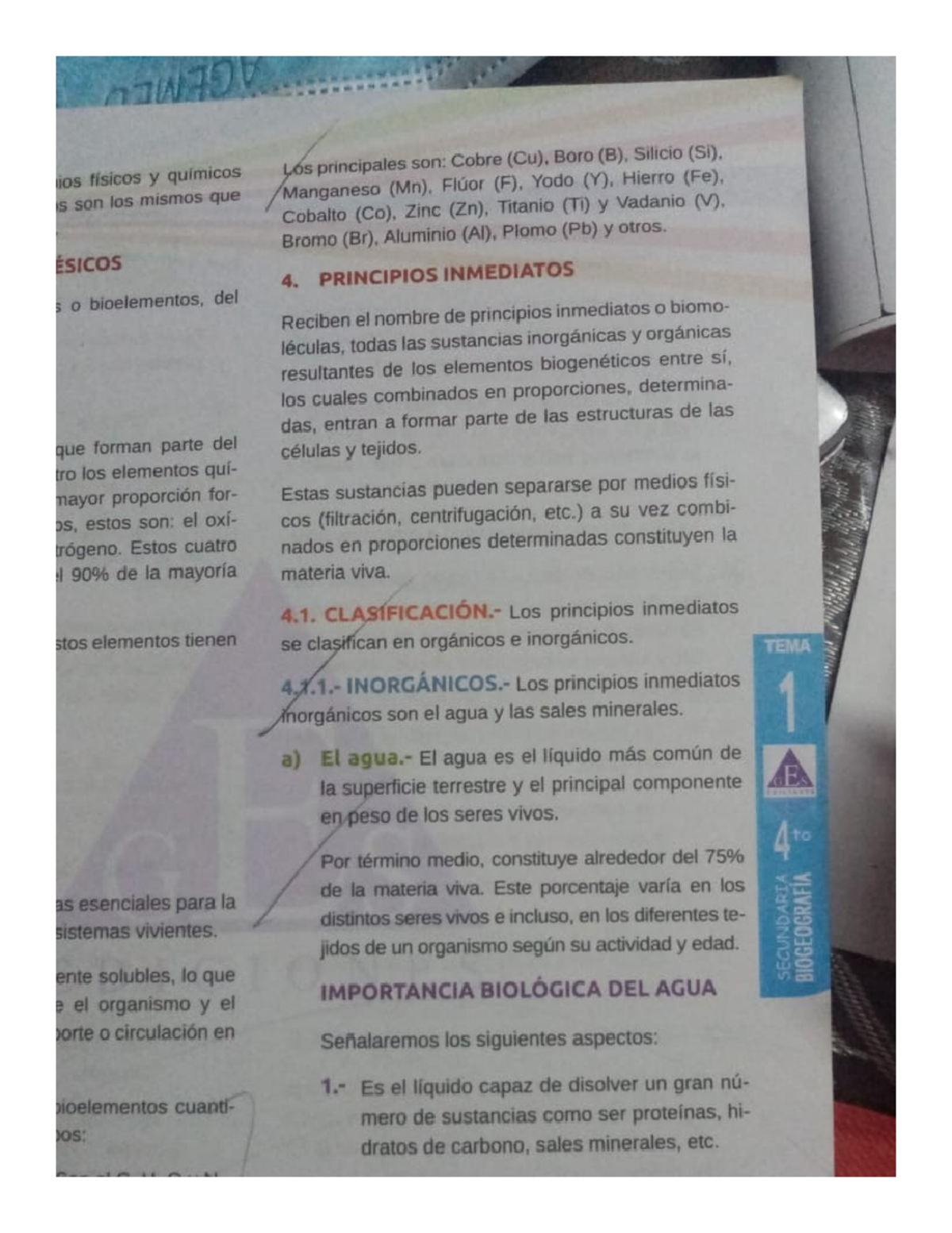 Biología: Principios Inmediatos y Compuestos Esenciales - Mínimo - Studocu