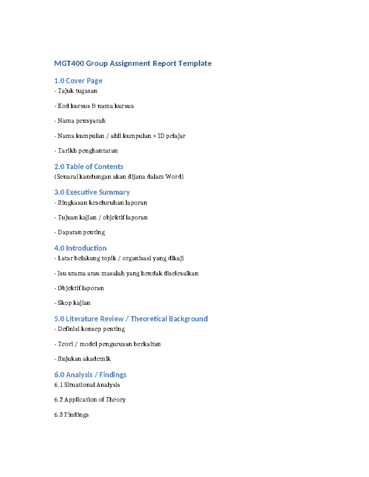 MGT400 Group Assignment Report Template and Guidelines - Studocu