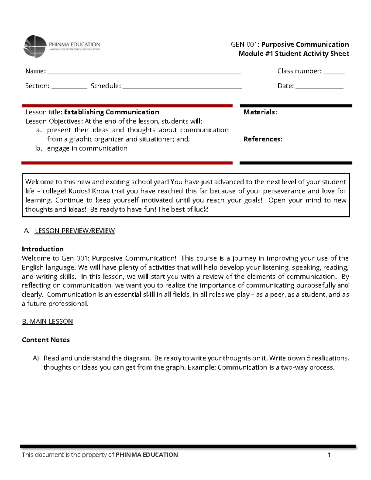 Module 1: Student Activity Sheet for Purposive Communication - Studocu