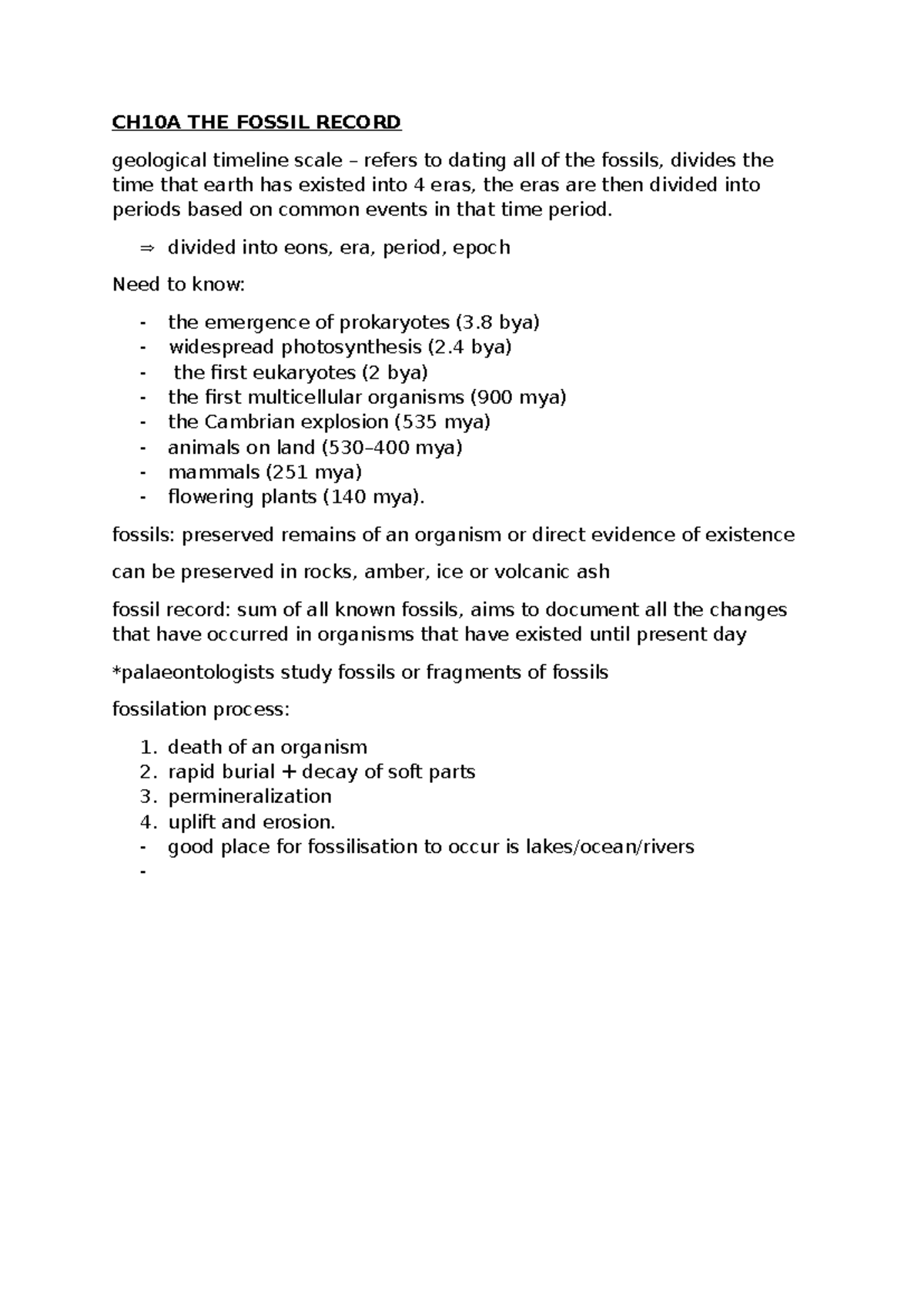 Biology CH10A: The Fossil Record and Geological Timeline Notes - Studocu