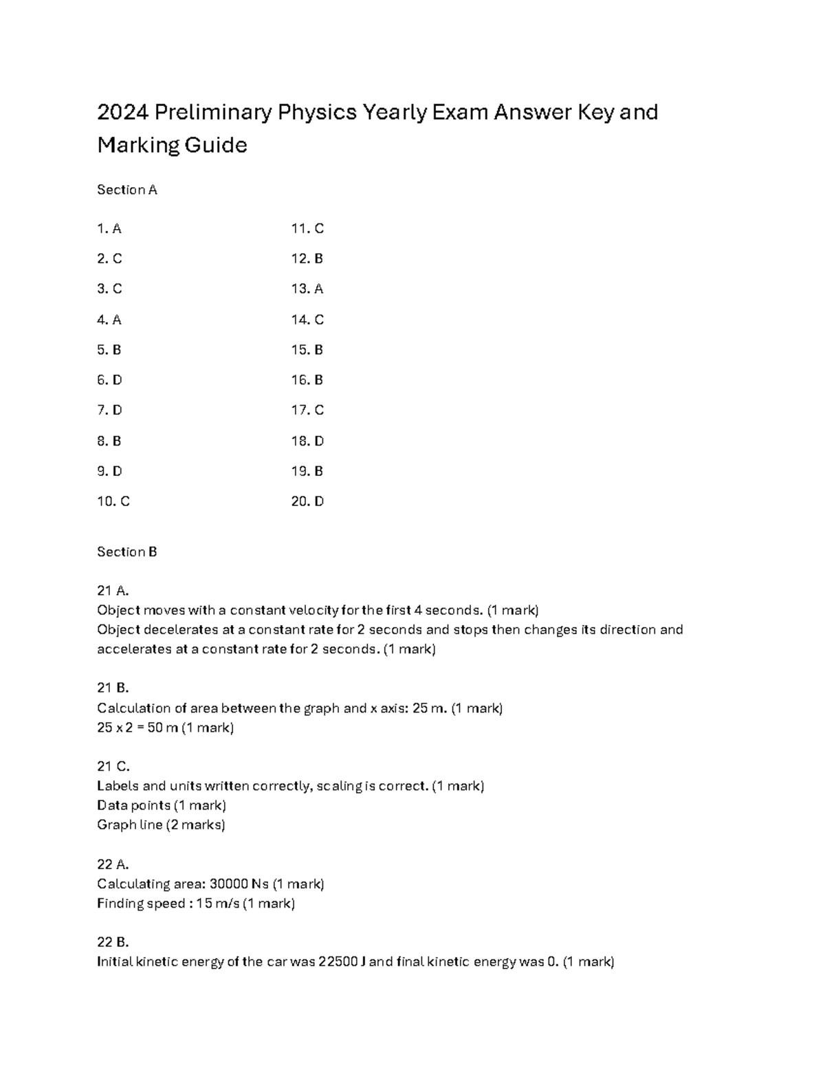 2024 Physics Yearly Exam Answer Key & Marking Guide - Studocu