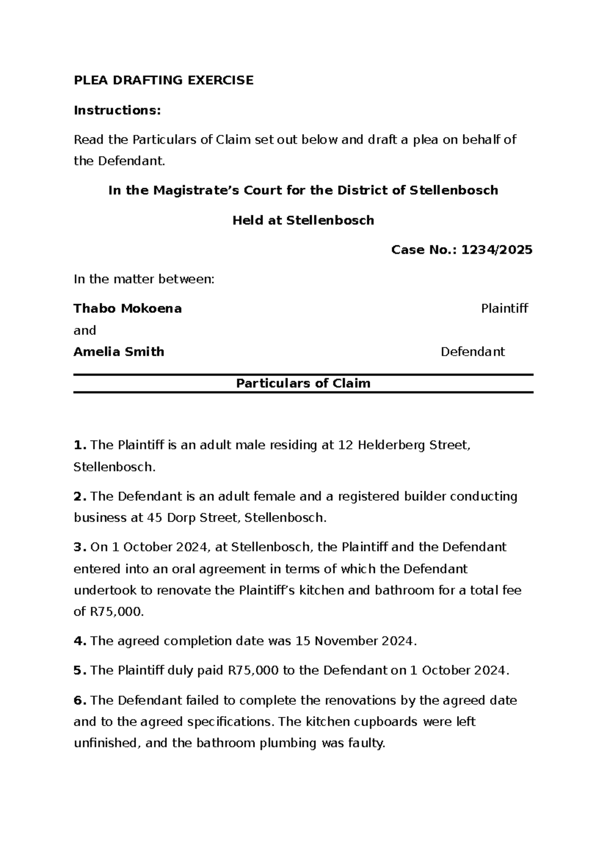PLEA DRAFTING EXERCISE - Case No. 1234/2025: Amelia Smith's Defense ...