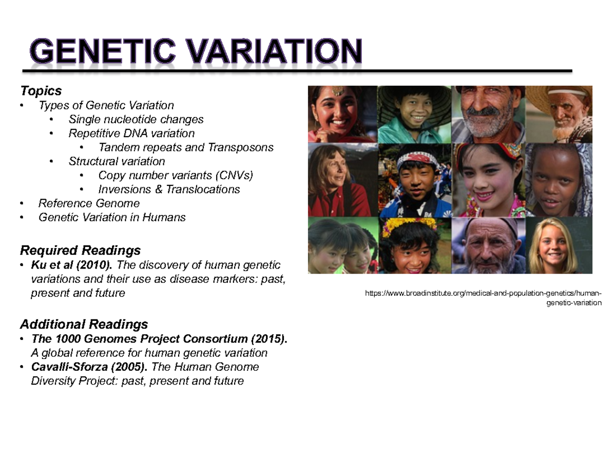 NROS430 Lecture 5: Understanding Types of Genetic Variation - Topics ...