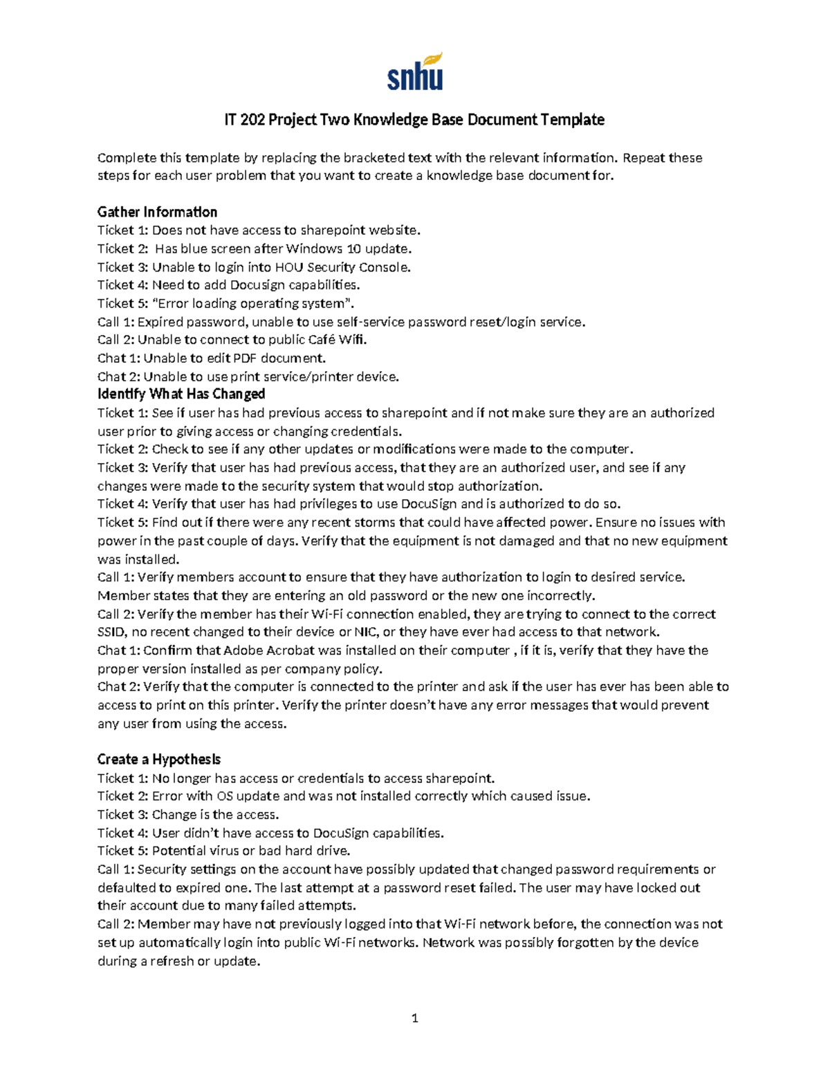 IT 202 Project 2 Knowledge Base Documentation Guide - Studocu